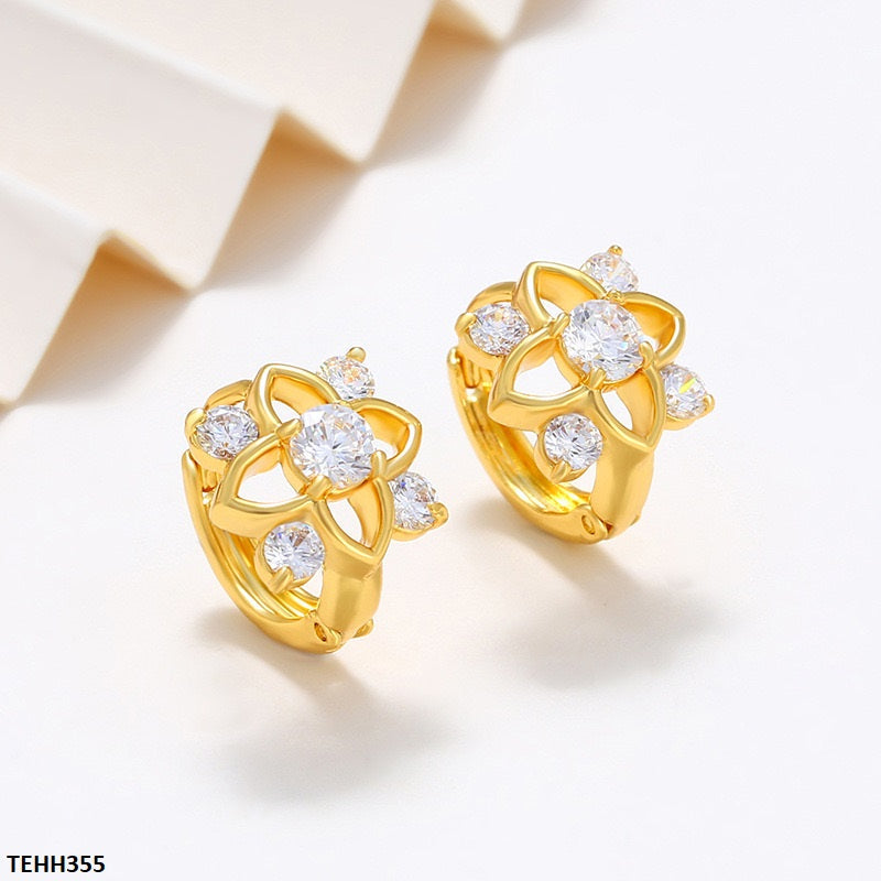 TEHH355 XUP Flower Round Stone Hoops Pair - TEHH – IM Wholesale